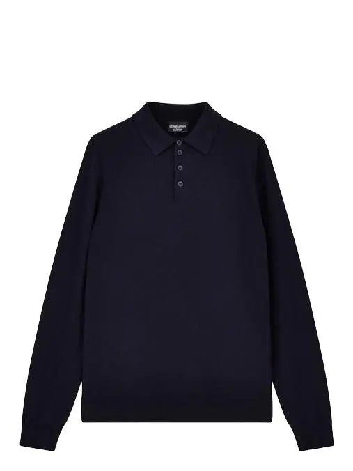 Giorgio Armani Long-sleeved Cashmere Polo Shirt - Blue