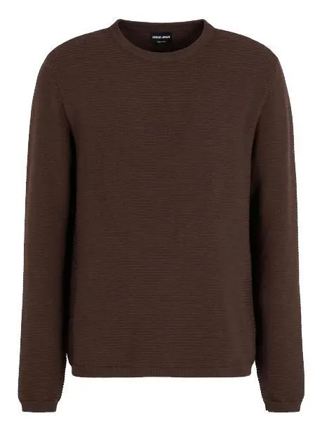 Giorgio Armani Virgin-wool Blend Jumper With Jacquard Logo - Natural