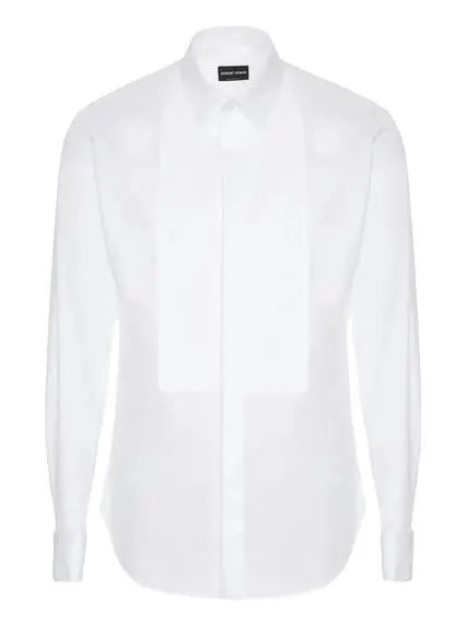 Giorgio Armani Pleated Cotton Tuxedo Shirt - White