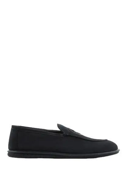 Giorgio Armani Suede Loafers With Embroidered Logo - Navy