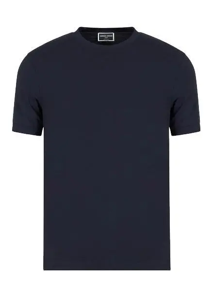Giorgio Armani Icon Crew-neck T-shirt In Stretch Viscose Jersey - Navy