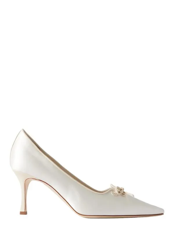 Manolo Blahnik Zaman 70 Leather-trimmed Satin Point-toe Pumps - Neutrals