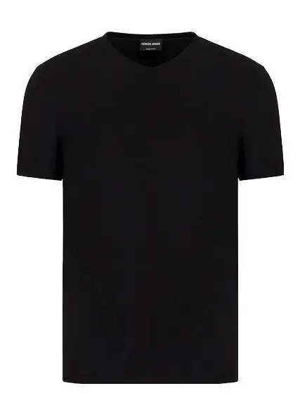 Giorgio Armani V-neck T-shirt Icon In Stretch Viscose Jersey - Black