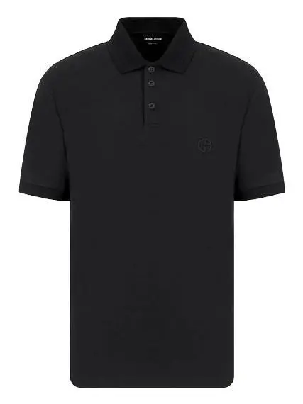 Giorgio Armani Stretch Cotton Piqué Polo Shirt - Black