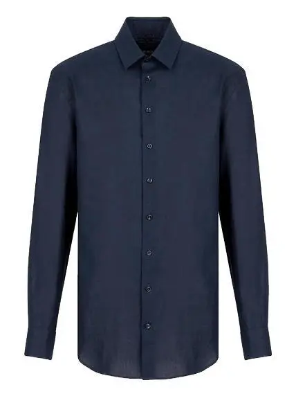 Giorgio Armani Regular-fit Shirt In Linen - Blue