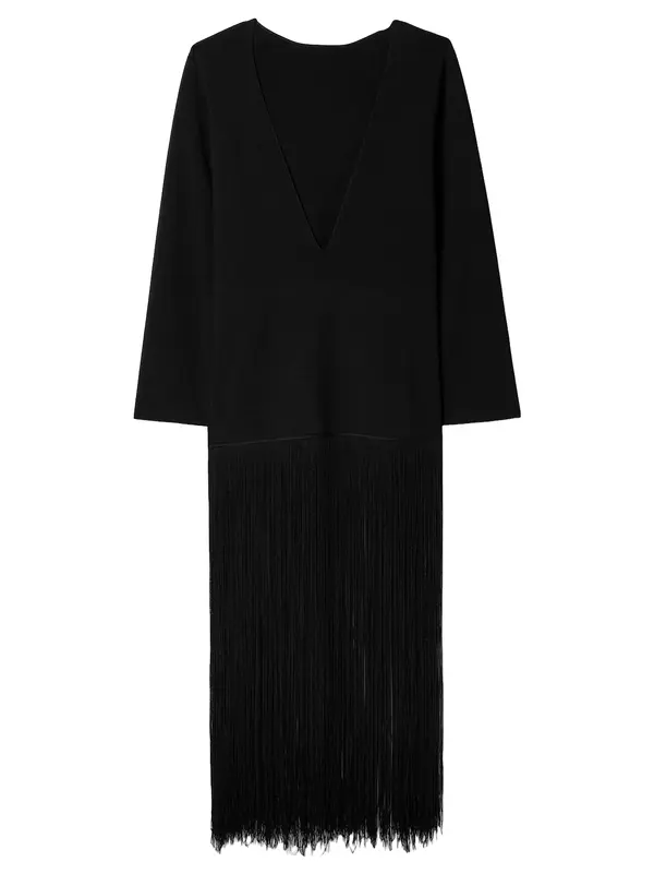Khaite Paley Fringed Ribbed-knit Gown - Black