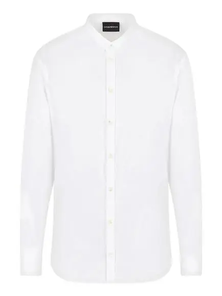 Emporio Armani Stretch Satin Shirt With Guru Collar - White