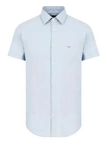 Emporio Armani Short-sleeved, Stretch Nylon-blend Shirt - Blue