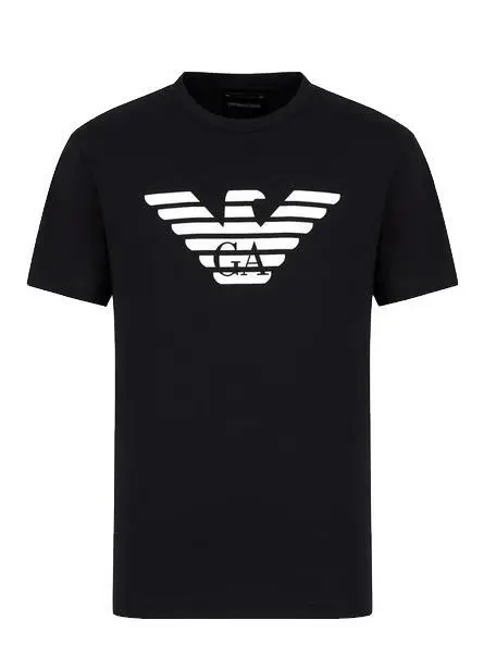 Emporio Armani Pima-jersey T-shirt With Logo Print - Navy