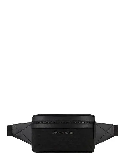 Emporio Armani Nylon Belt Bag With Jacquard Eagle - Black
