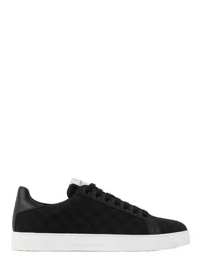 Emporio Armani Nylon Sneakers With Jacquard All-over Eagle - Black