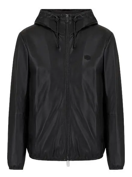 Emporio Armani Hooded Nappa Lambskin Blouson - Black