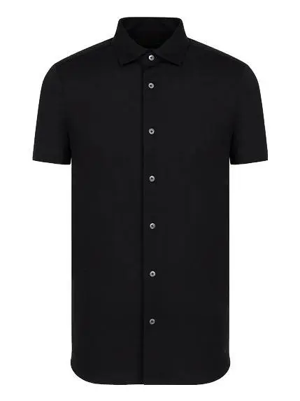Emporio Armani Asv Short-sleeved Lyocell-blend Jersey Shirt - Black