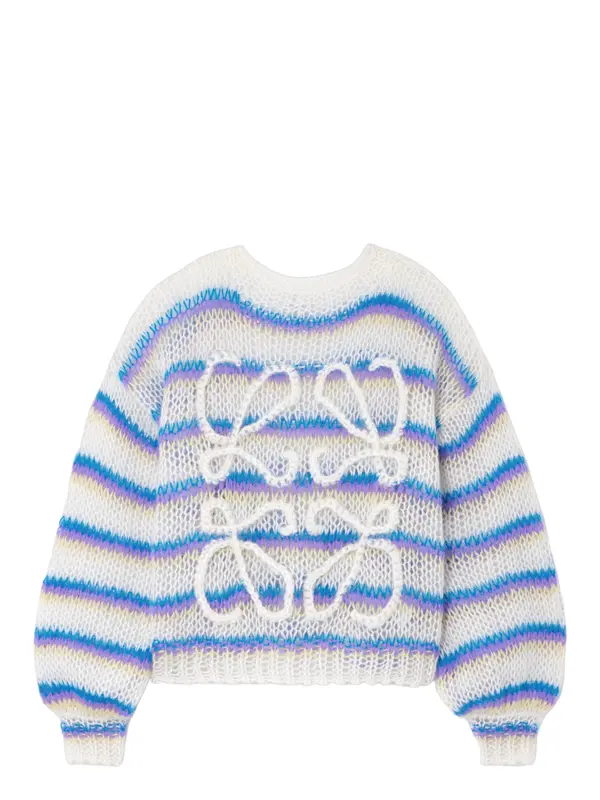 Loewe Anagram Embroidered Striped Mohair-blend Sweater - White