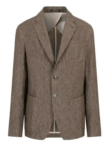 Emporio Armani Single-breasted Jacket In Faded Linen - Natural