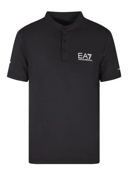 EA7 Tennis Pro Henley-collar Polo Shirt In Ventus7 Technical Fabric - Black
