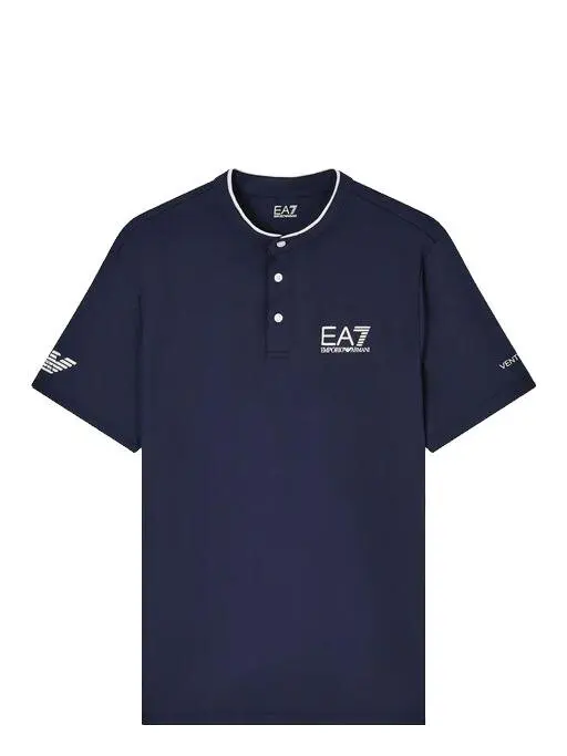 Emporio Armani Tennis Pro Henley-collar Polo Shirt In Ventus7 Technical Fabric - Navy