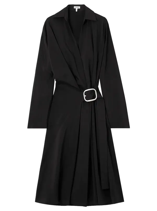 Loewe Wrap-effect Belted Woven Midi Shirt Dress - Black
