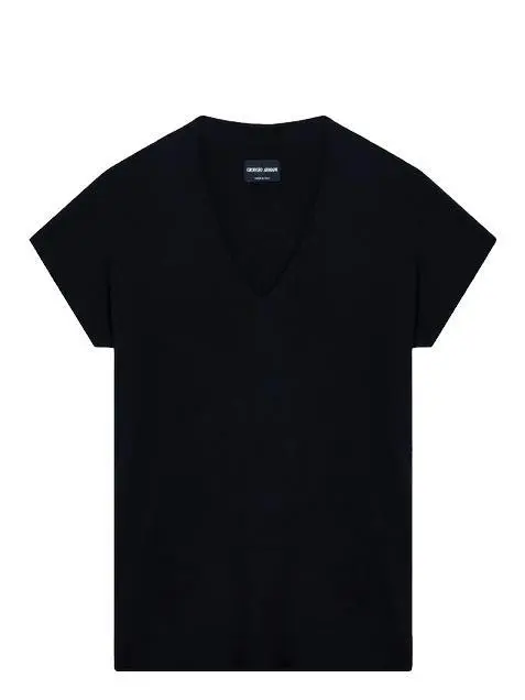 Giorgio Armani Jersey V-neck Top - Black