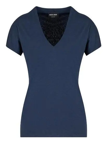 Giorgio Armani Jersey V-neck Top - Blue / Navy