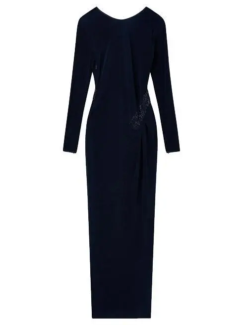 Giorgio Armani Long Pleated Stretch Jersey Dress - Blue