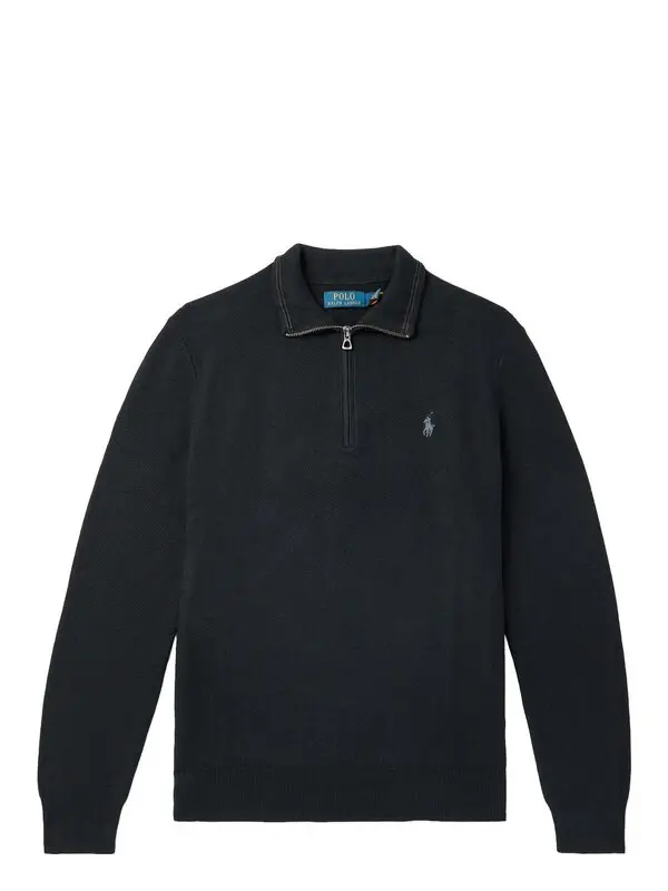 Polo Ralph Lauren Logo-embroidered Honeycomb-knit Cotton Half-zip Sweater - Black