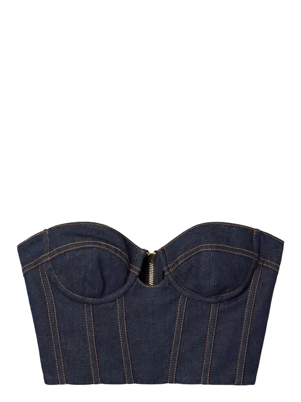 Zimmermann Crush Cropped Denim Bustier Top - Blue