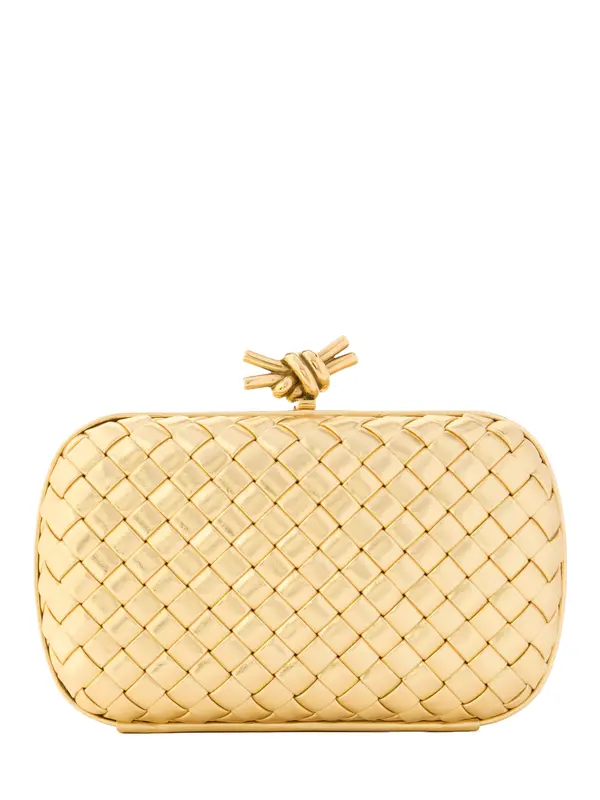Bottega Veneta Knot Padded Intrecciato Metallic Leather Clutch - Gold