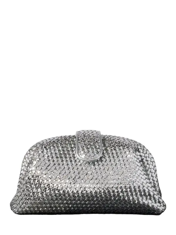Bottega Veneta Small Intrecciato Metallic Leather Clutch - Silver