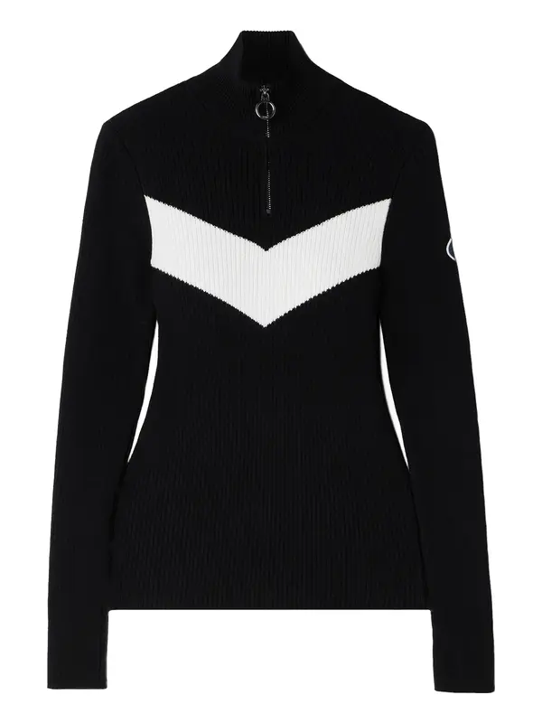 Fusalp Andromede Striped Ribbed-knit Half-zip Sweater - Black