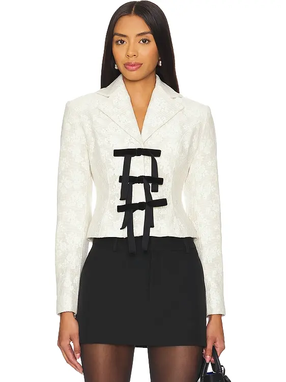 YUHAN WANG Floral Lace Jacket With Bows - Ivory