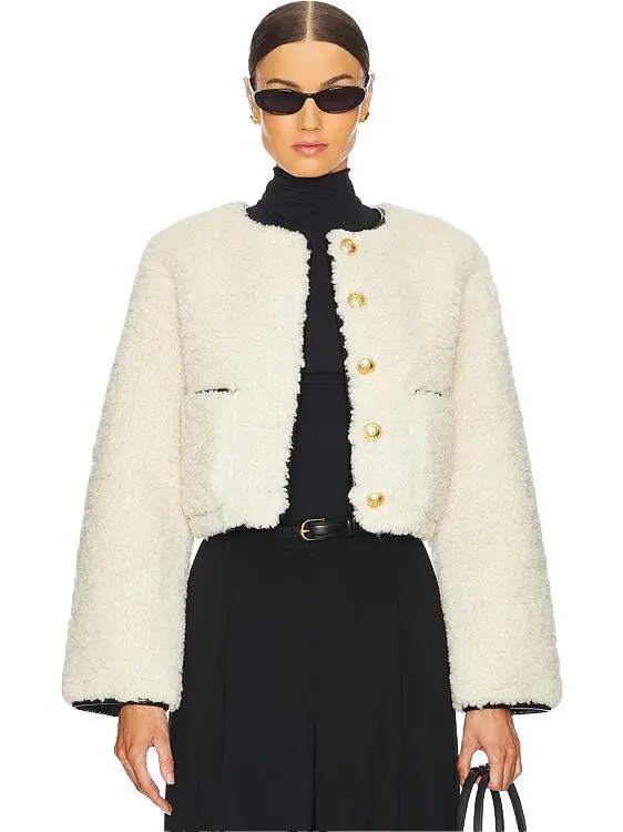 L'academie By Marianna Pauchet Reversible Faux Sherpa Jacket In Black,white - Beige & Black