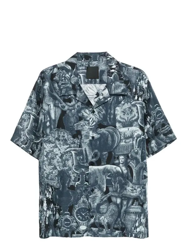 Givenchy Hubert Objects-print Silk Shirt - Blue