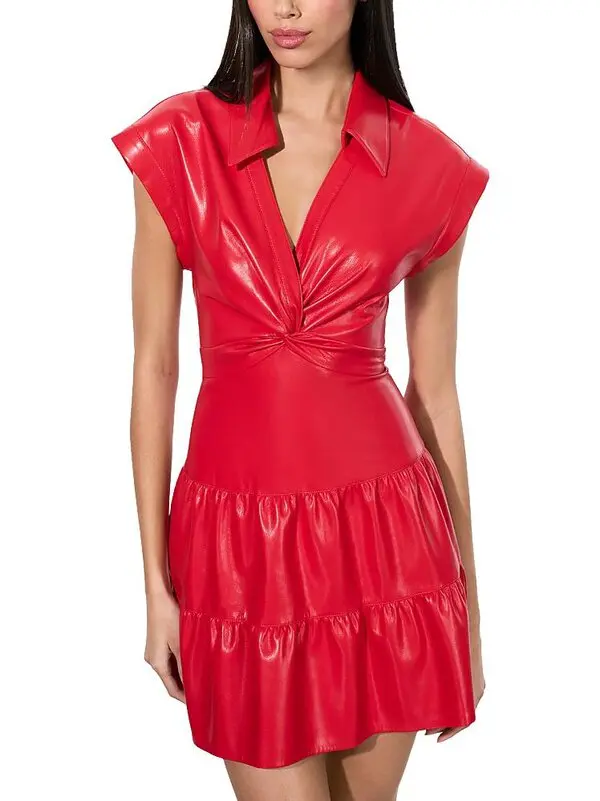 Alice + Olivia Mila Faux Leather Mini Dress - Bright Ruby