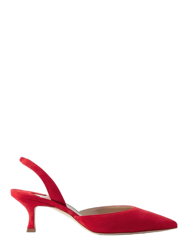 Manolo Blahnik Carolyne 50 Suede Slingback Pumps - Red