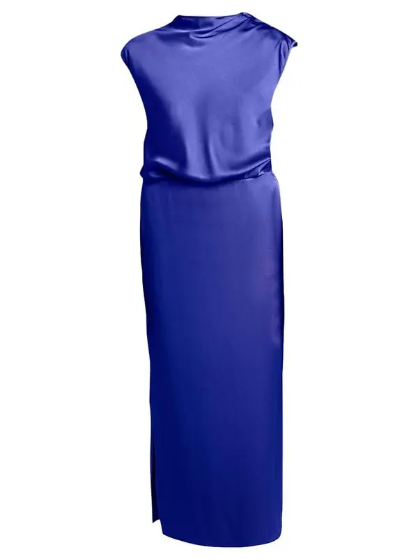 Giorgio Armani High-neck Double Silk Satin Gown - Blue