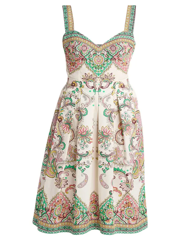 Etro Paisley Cotton Midi Dress - Print On White Base