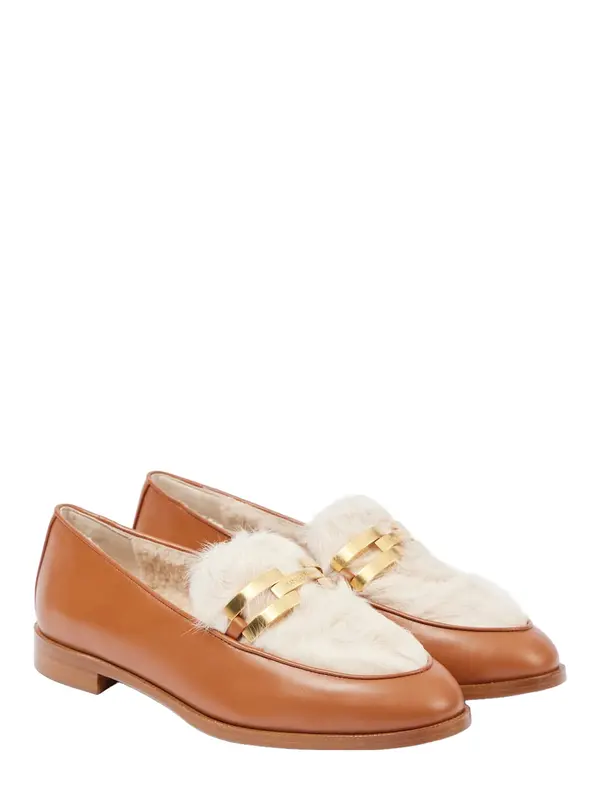 AQUAZZURA Brandi Shearling Loafers - Brown