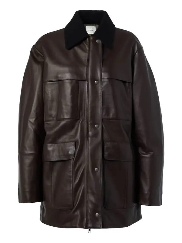 Vince Wool-trimmed Leather Jacket - Black