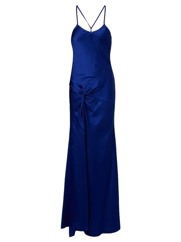 Victoria Beckham Gathered Crêpe Satin Gown - Blue