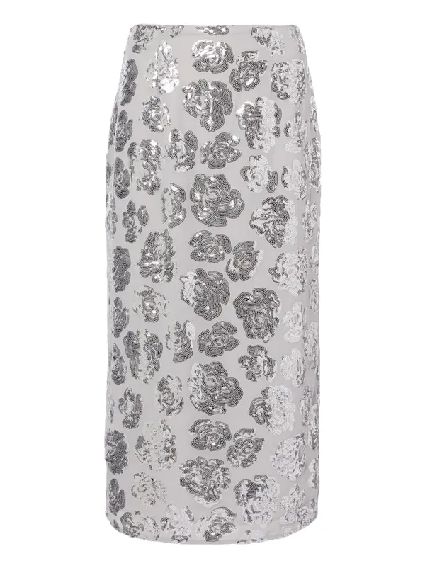 Remain Birger Christensen Floral Sequined Chiffon Pencil Skirt - Grey