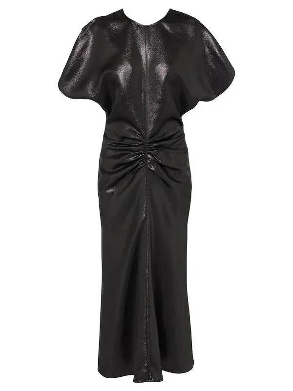 Victoria Beckham Gathered Lamé Midi Dress - Black
