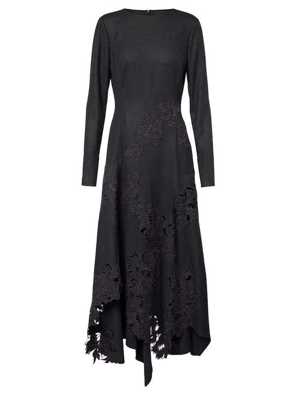 Oscar De La Renta Peony Asymmetric Midi Dress - Black
