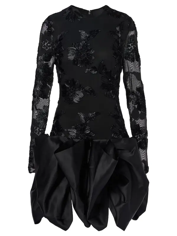 Remain Birger Christensen Floral Embroidered Satin Mini Dress - Black