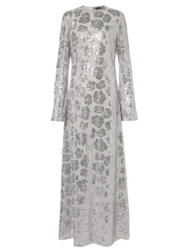Remain Birger Christensen Floral Sequined Chiffon Maxi Dress - Grey