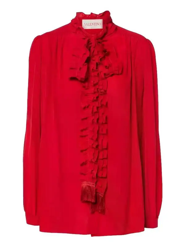 Valentino Garavani Ruffled Silk Crêpe De Chine Blouse - Red
