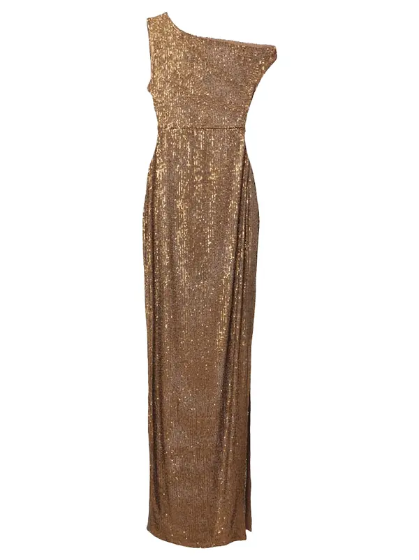 Norma Kamali Sequined One-shoulder Gown - Gold