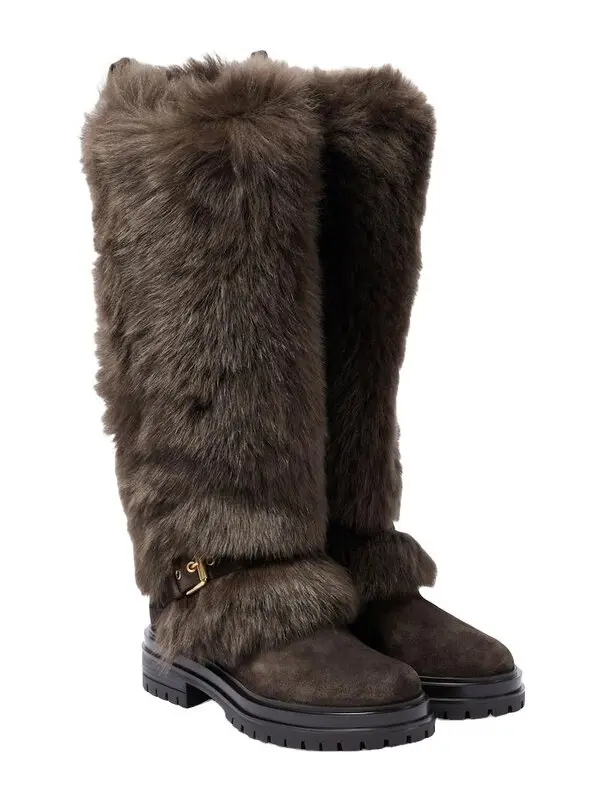 GIANVITO ROSSI Maverick Shearling And Suede Boots - Brown