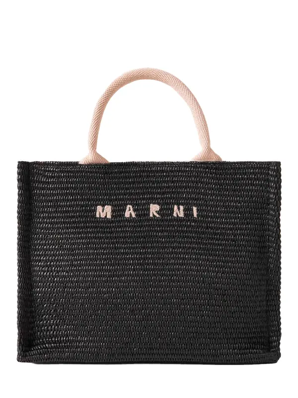 Marni Embroidered Raffia Tote - Black