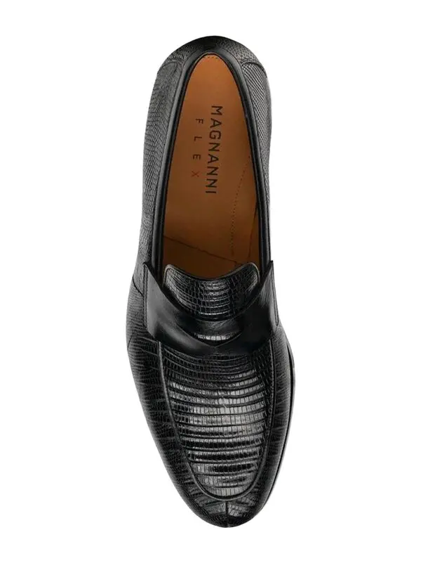 Magnanni Vincente Lizard Penny Loafers - Black